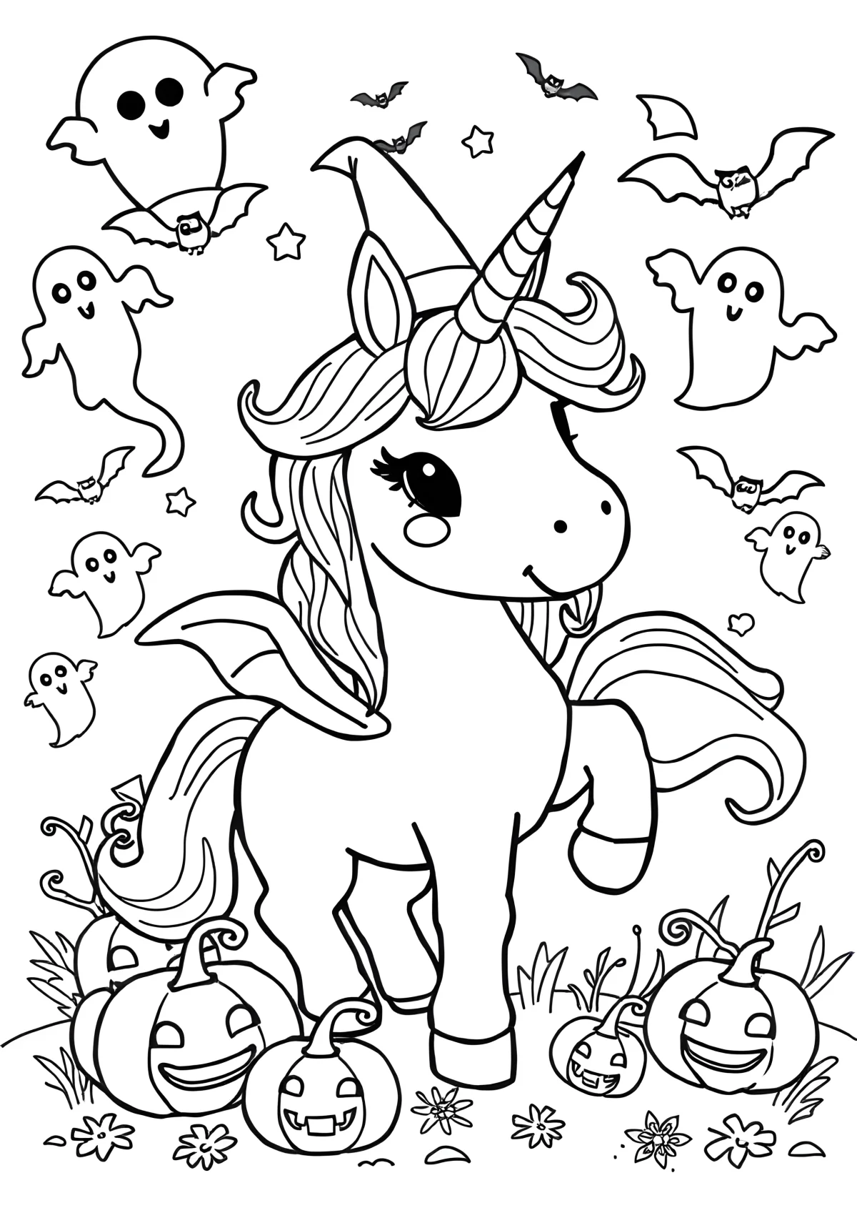 Halloween Unicorn Coloring Page For Kids