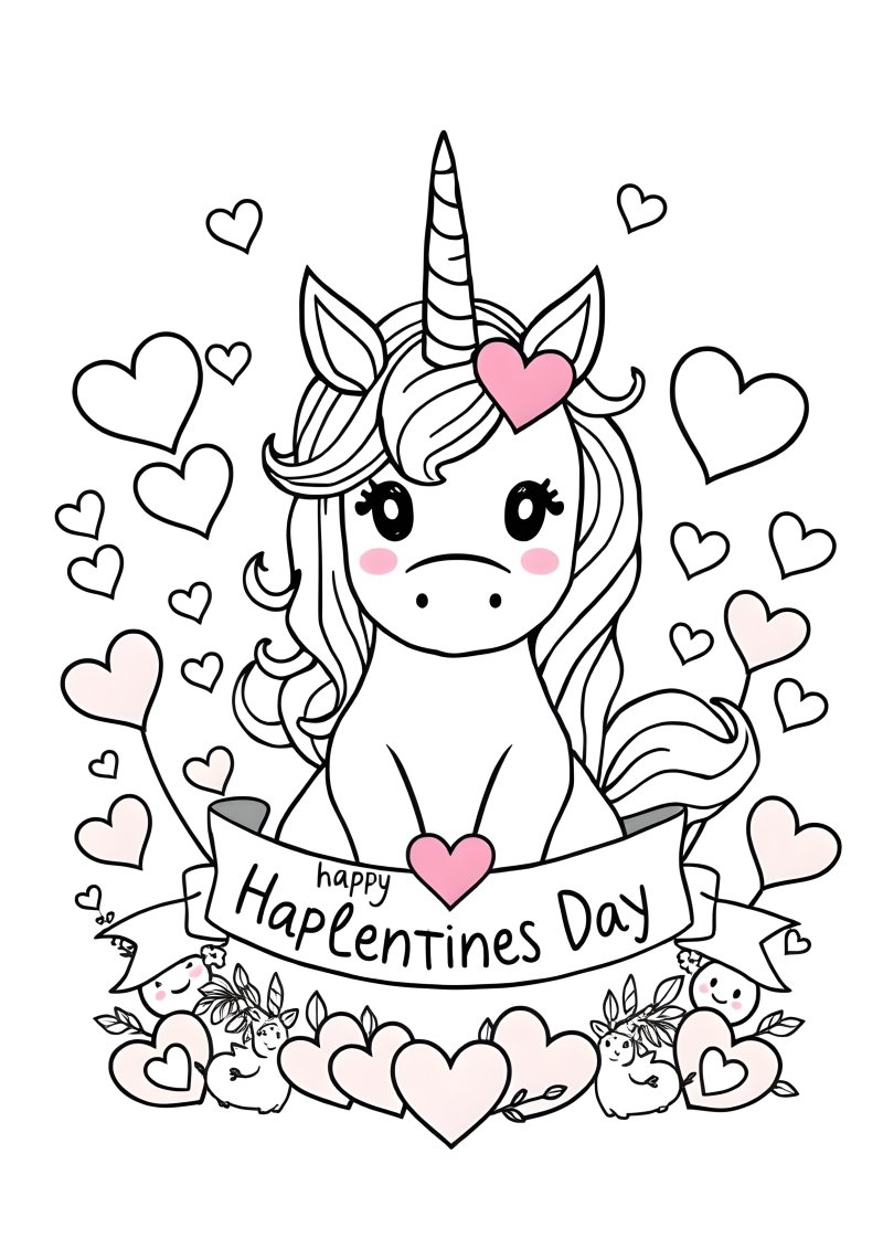 Unicorn Valentines Day Coloring Page Pdf